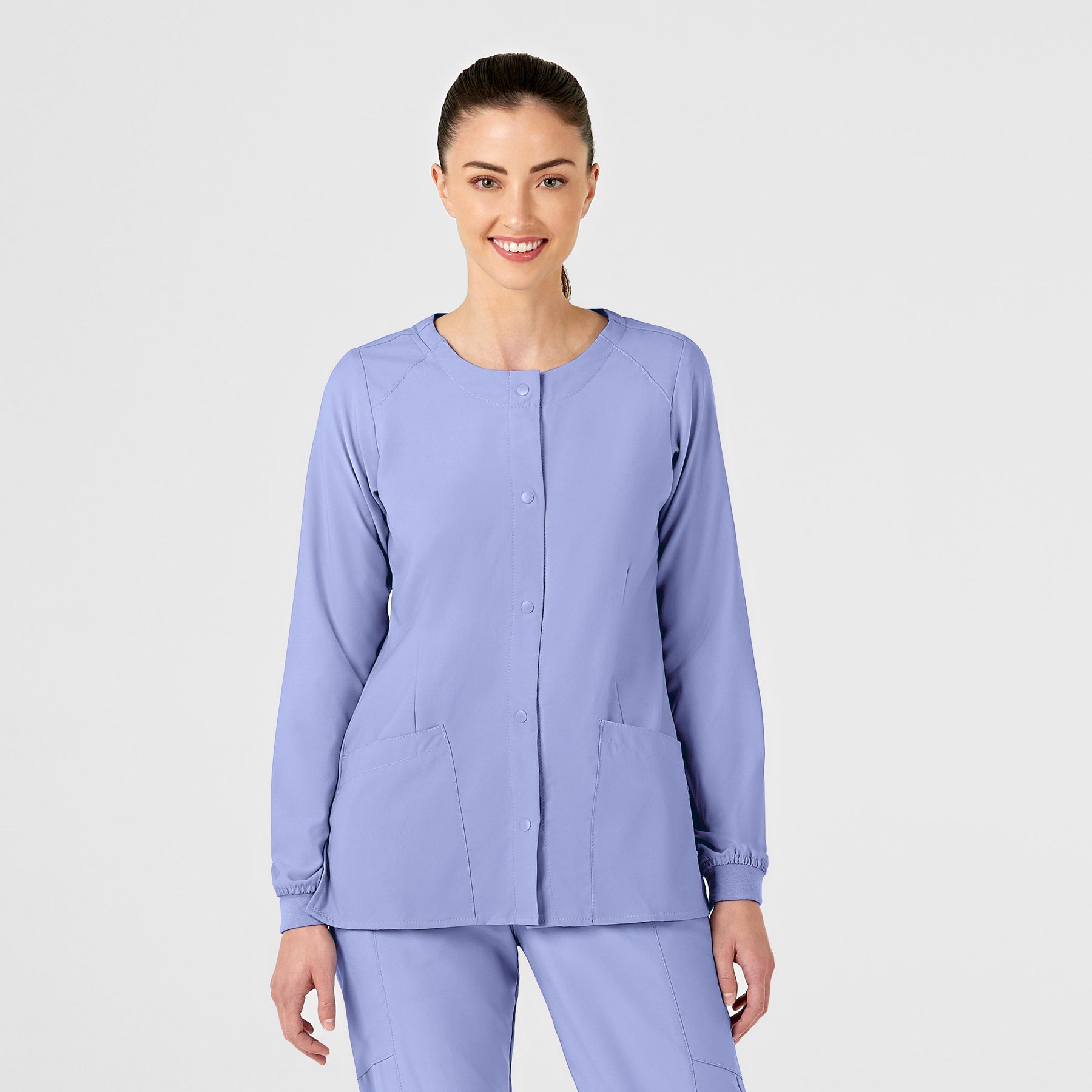 W123 Women's Crew Neck Warm Up Scrub Jacket - Ceil Blue – Wink Scrubs